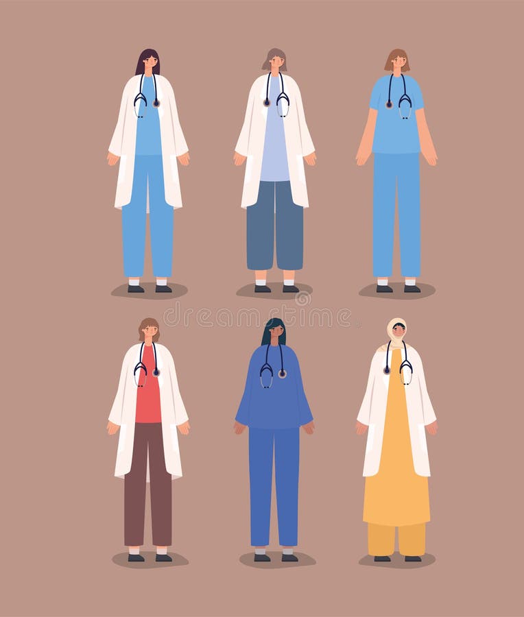 Six female doctors stock vector. Illustration of people - 229188549