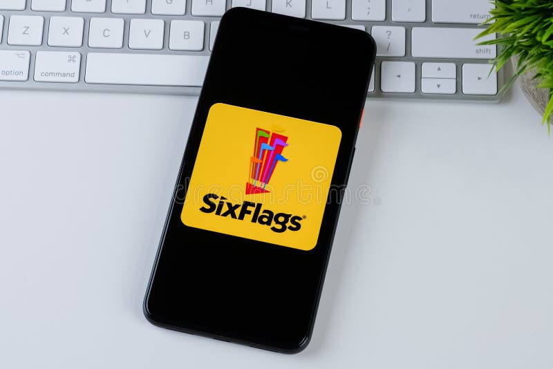 Six Flags App Logo on a Smartphone Screen. Editorial Stock Photo ...