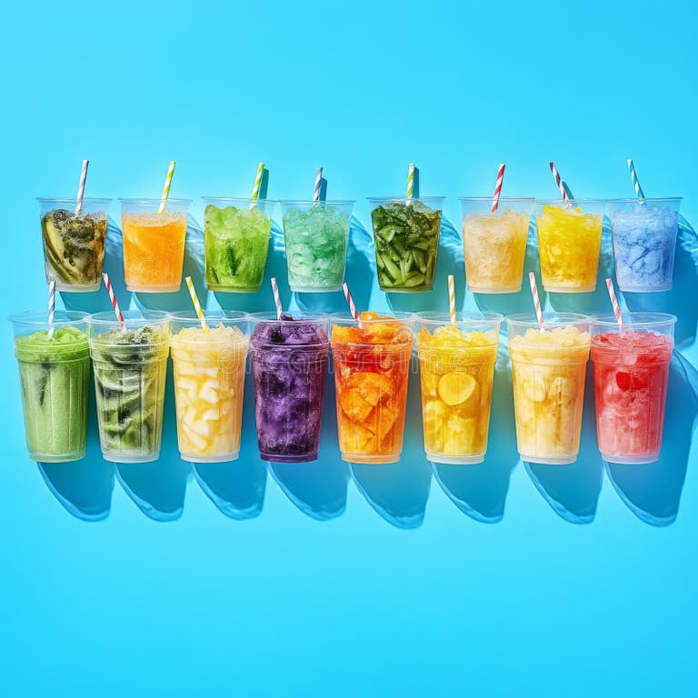 Six Fruit Smoothies are Contained within Plastic Cups that Display an ...