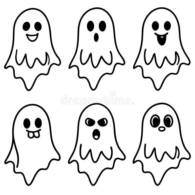 Six Ghosts with Different Faces on a White Background Stock Vector ...