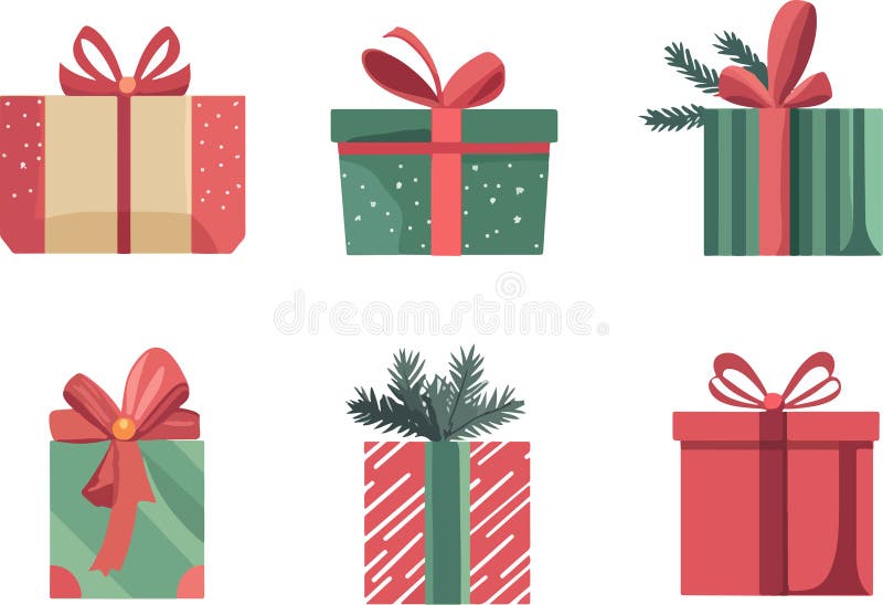 Six Gift Boxes with Various Decorative Designs Stock Illustration ...