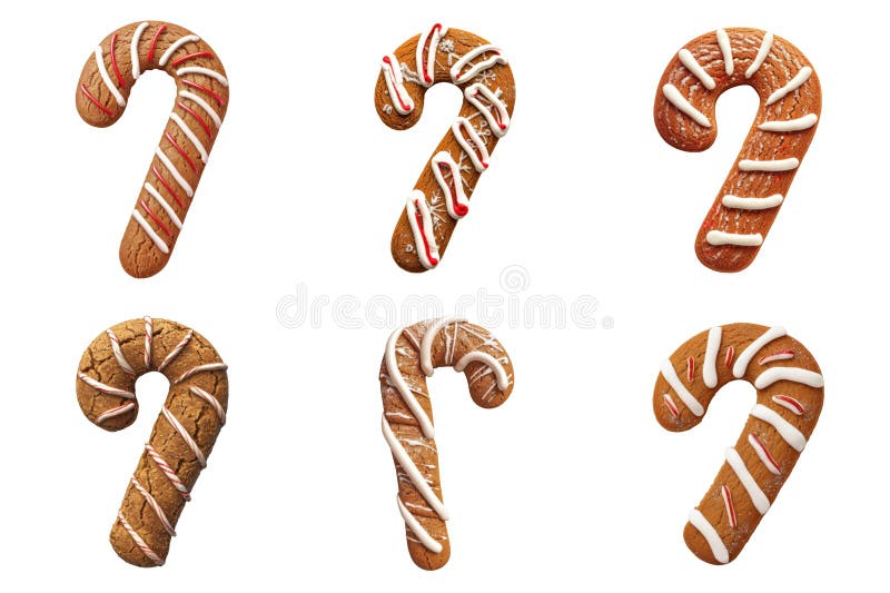 Six Gingerbread Candy Canes with White and Red Icing Stock Illustration ...