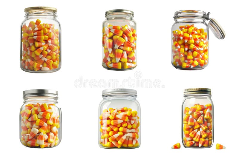 Six Glass Jars Filled with Candy Corn Stock Photo - Illustration of ...