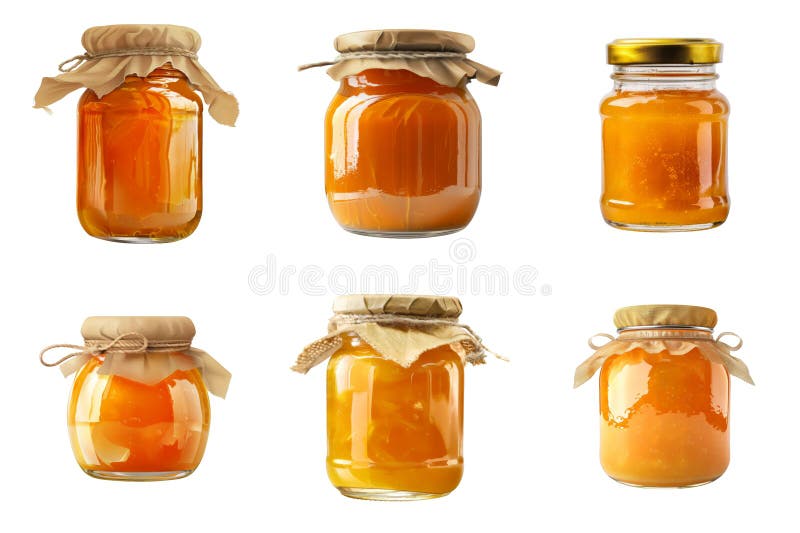 Six Glass Jars Filled with Orange Marmalade Stock Photo - Illustration ...