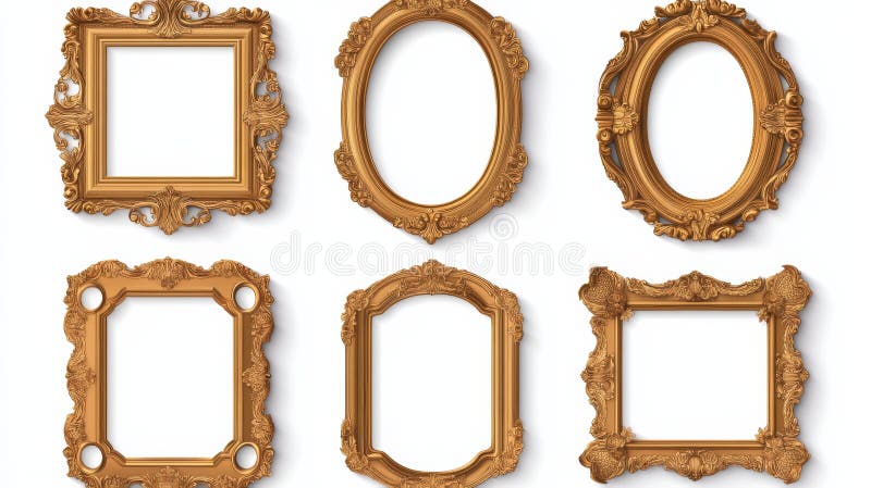Six Golden Baroque Frames Oval, Rectangular and Square Compositions, Gold Ornate Frames, Antique ...