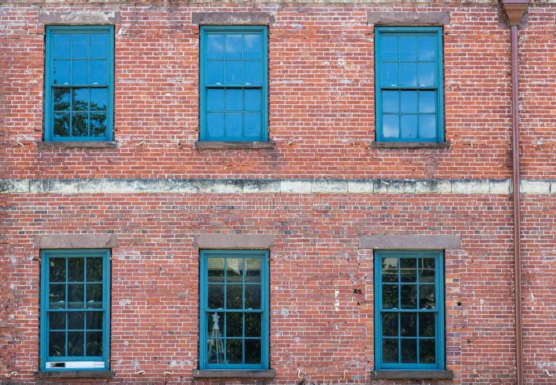 Green Windows In Old Brick Building Stock Image - Image of architecture ...