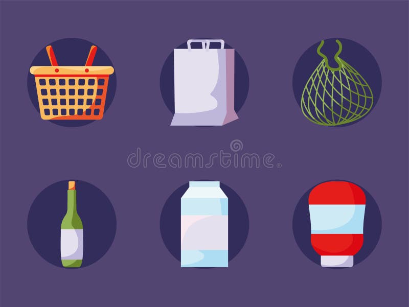 Six groceries items stock vector. Illustration of package - 224286713