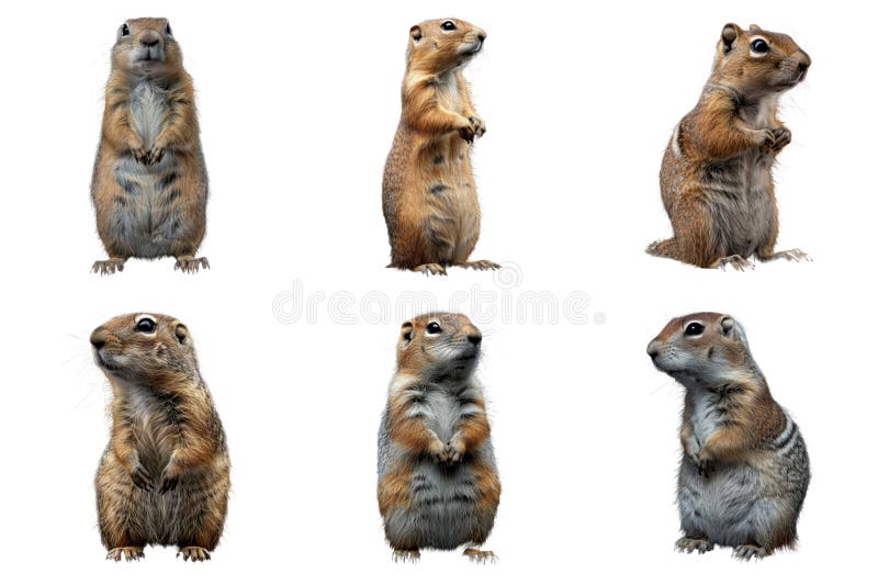 Six Ground Squirrels Standing Tall on a Transparent Background Stock ...