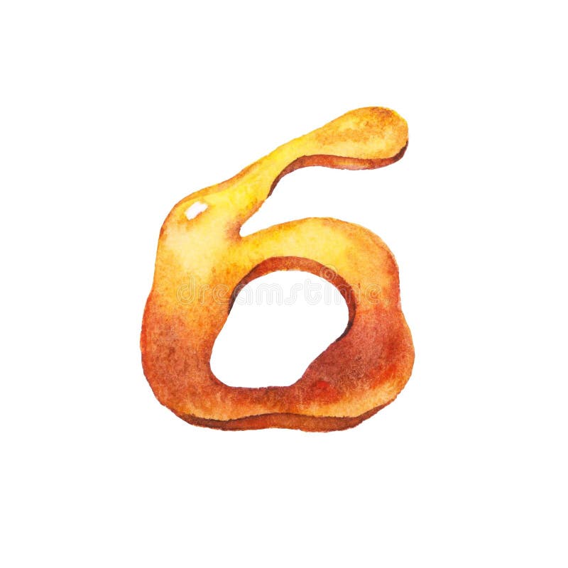Six - Hand Painted Yellow Watercolor Numbers Stock Illustration ...