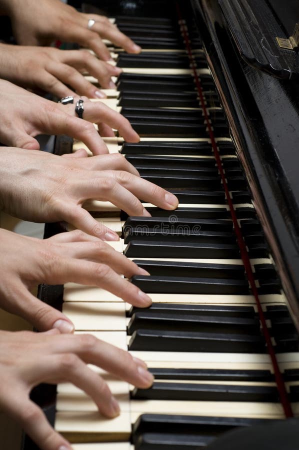Six hands on piano stock photo. Image of musician, song - 9751274