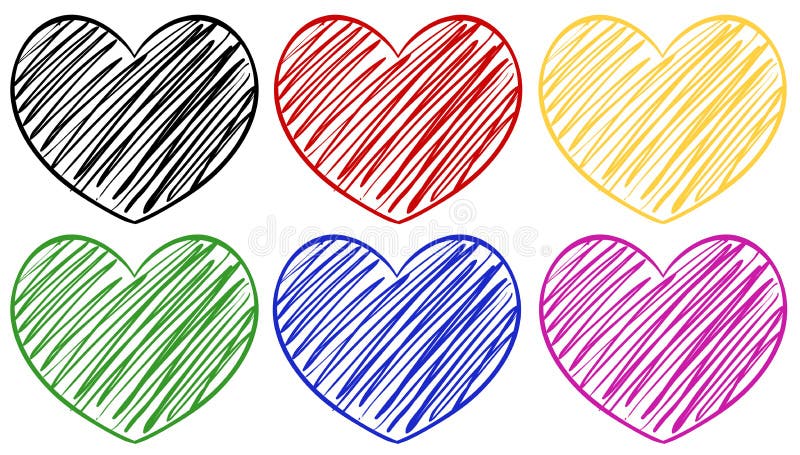 Six Hearts in Different Colors Stock Illustration - Illustration of ...