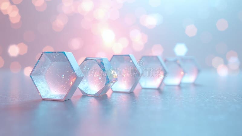 Six Hexagonal Glass Objects Rest in a Serene, Softly Illuminated ...