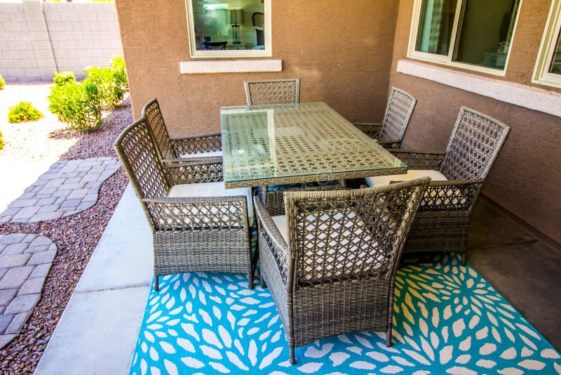 Six High Back Wicker Patio Chairs & Table Stock Photo - Image of ...