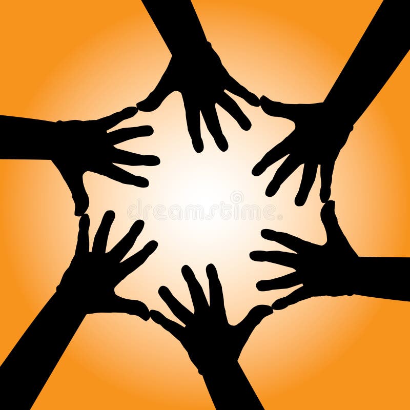 Six Human Cooperative Hands Stock Illustration - Illustration of hand ...