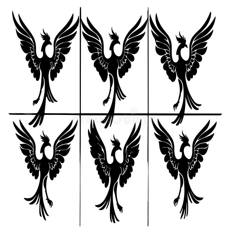 Set of Phoenix Bird Silhouettes. Stylized Logo,Vector Illustration ...