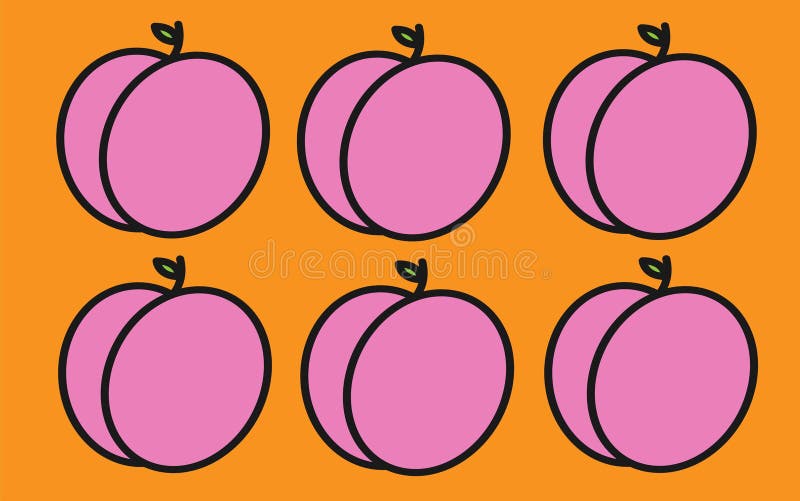 Six Identical Peaches Fruits Against an Orange Backdrop Stock ...