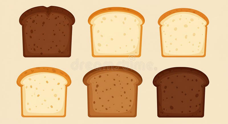 Six Illustrations of Bread Slices in Two Rows. the Top Row Features ...