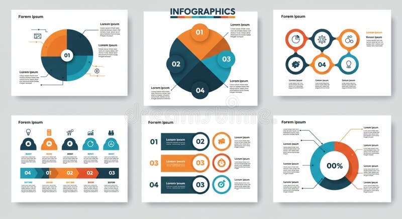 Six Infographic Templates on a Gray Background Featuring Various ...