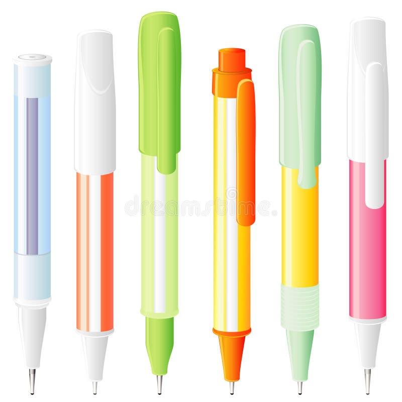 Six isolated pens stock vector. Illustration of mechanical - 29425747