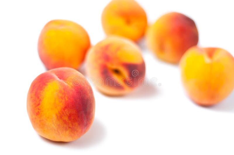 Six Juicy And Bright Peaches On A White Background Stock Image - Image ...