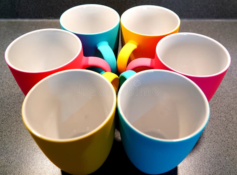 Six Kitchen Mugs in Circular Group Stock Photo - Image of pointing ...