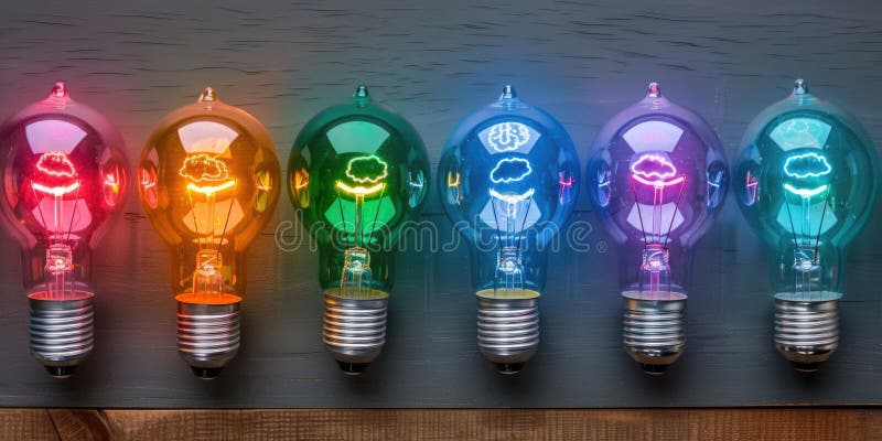 Six Light Bulbs with Cloud Shapes Etched Inside, Illuminated with ...