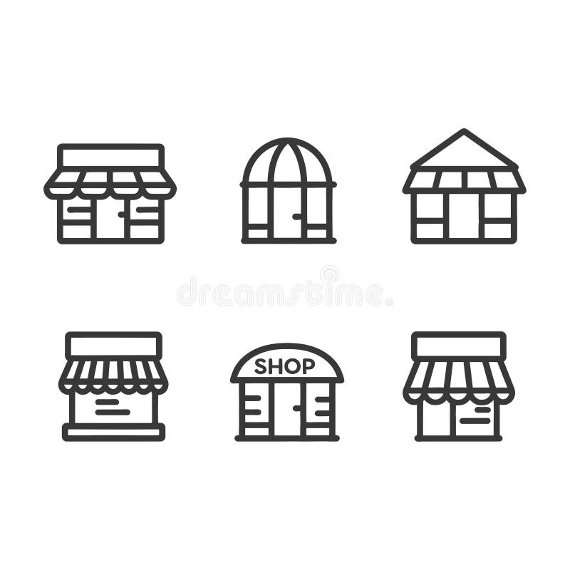 Six Line Drawings of Shops and Storefronts Stock Illustration ...