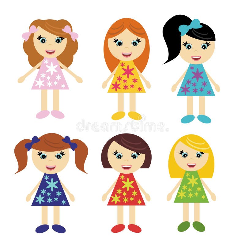 Six little girls on white stock vector. Illustration of cyan - 15890155