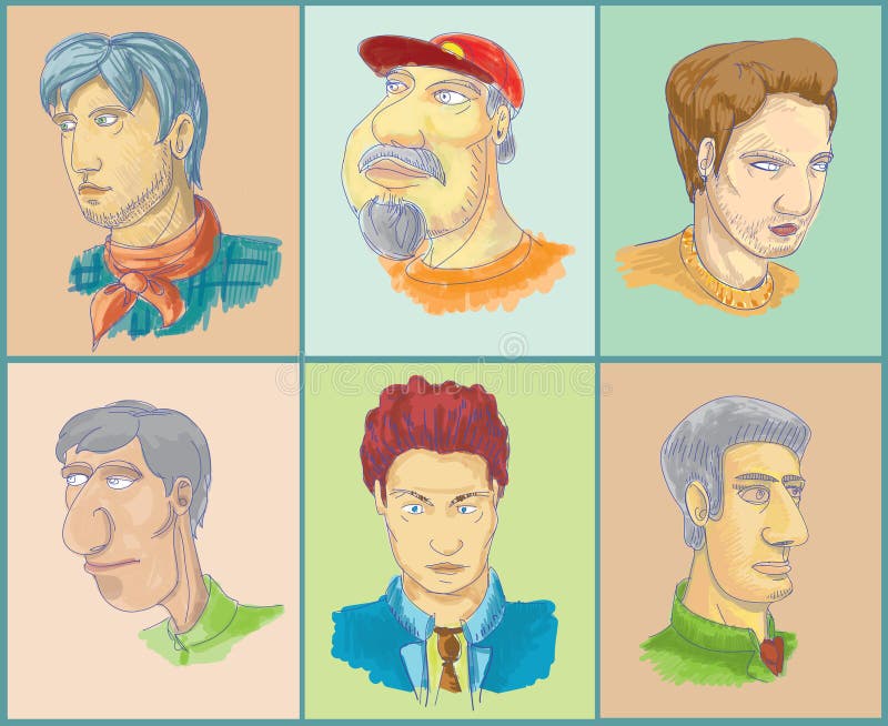 Six man heads stock illustration. Illustration of nice - 1634368