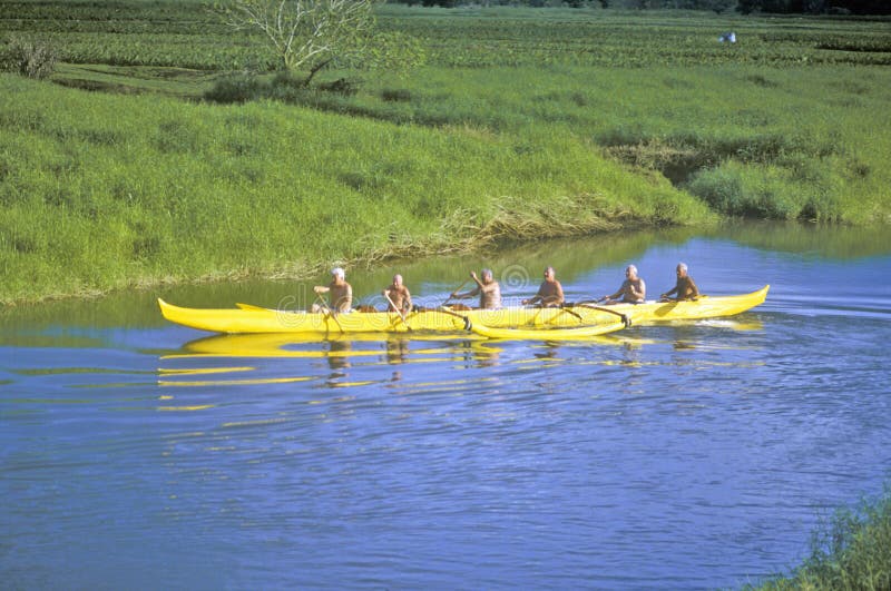 Six Men Rowing a Kayak, Kauai, Hawaii Editorial Image - Image of ...