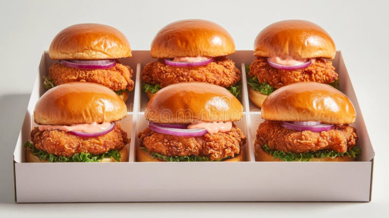 Six Mini Chicken Sliders in a White Box Stock Illustration ...