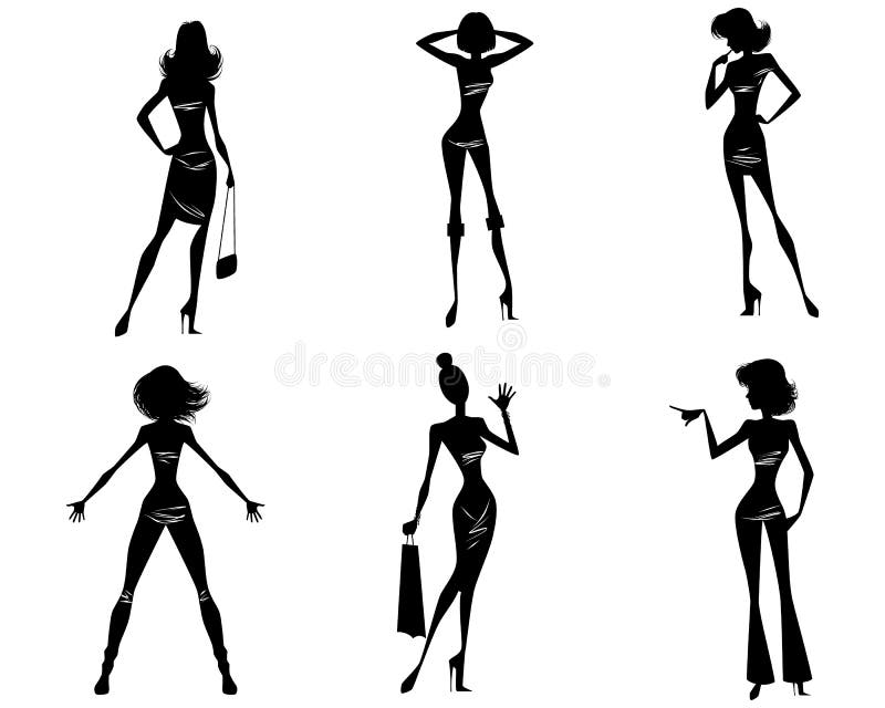 Six girls silhouettes stock vector. Illustration of vector - 61403800