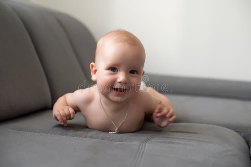 The Six-month-old Kid. Newborn 6 Months Stock Image - Image of lying ...