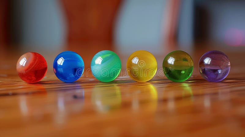 Six Multi-colored Balls Lie in a Row on the Table Stock Illustration ...