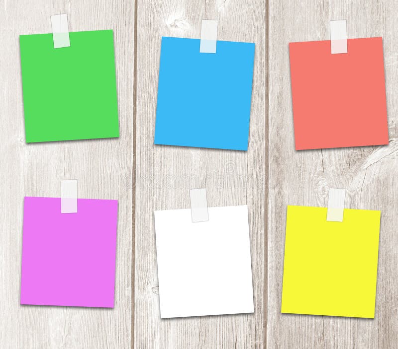Six Multi-colored Paper Notes on Wooden Surface Design Template. Stock ...
