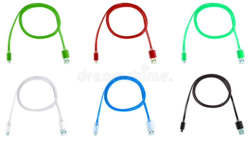 Seven Multi-colored Usb Cables, with Connectors Under the Micro, the ...