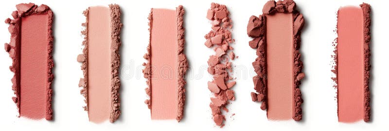 Six Multicolored Blush Powder Swatches on White Background, Each with ...