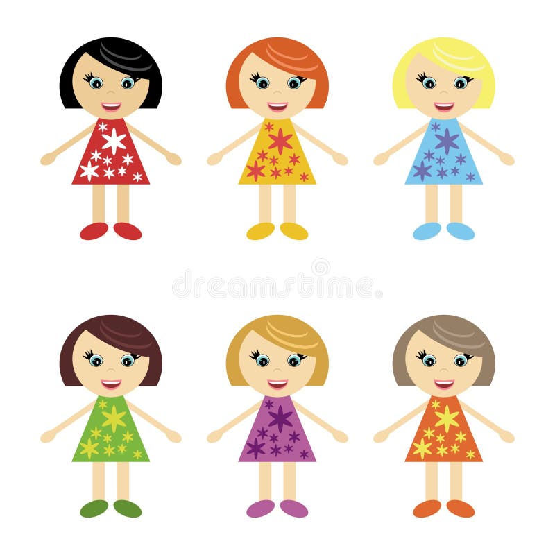 Six Little Girls Holding Hands Together Stock Vector - Illustration of ...