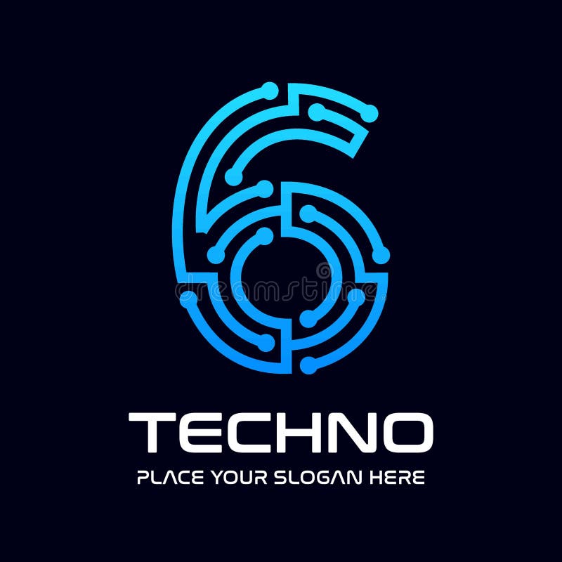 Six or 6 Number Technology Vector Logo Template Stock Vector ...