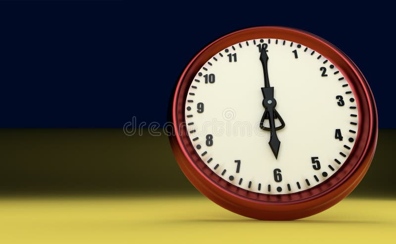 Six O`clock Big Clock Rush Watch Yellow Background 3D Illustration ...
