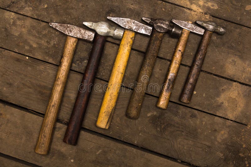 Six old hammers stock photo. Image of wood, home, hardware - 82519982