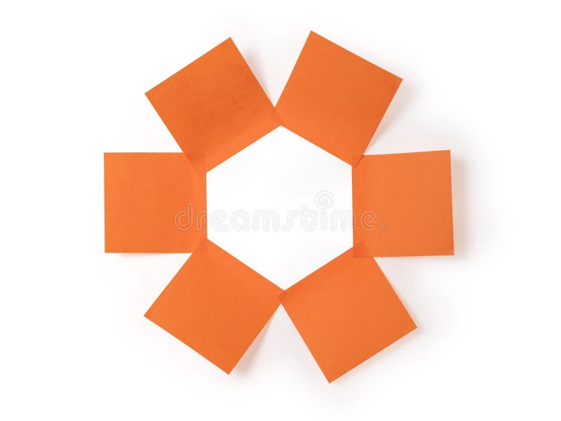 Six Orange Square Sticky Note Papers Arranged in a Circle Isolated with ...