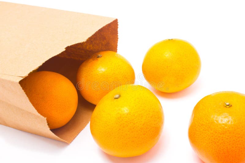 Six Oranges Falling from Paper Bag. Stock Image - Image of produce ...