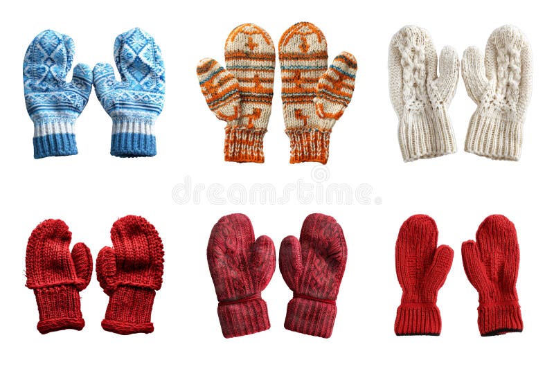 Six Pairs of Colorful Knitted Mittens Stock Photo - Illustration of ...