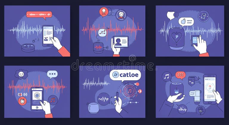 Six-panel Illustration Depicting AI Applications and Smart Technology ...