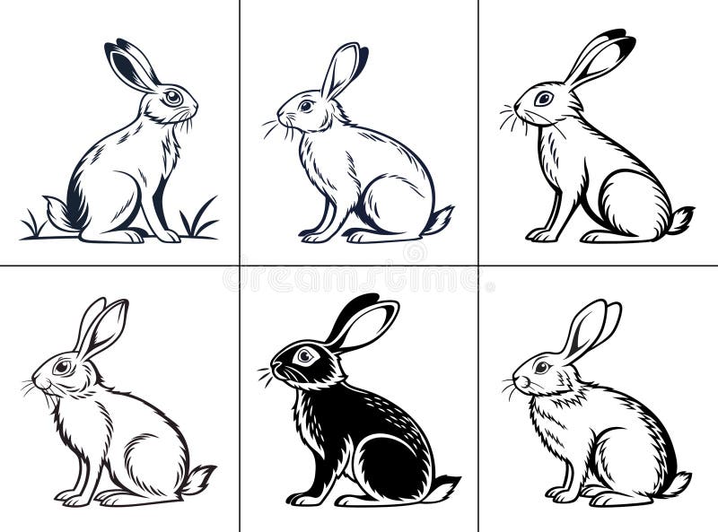 Six Panels Display Various Black and White Illustrations of Sitting ...