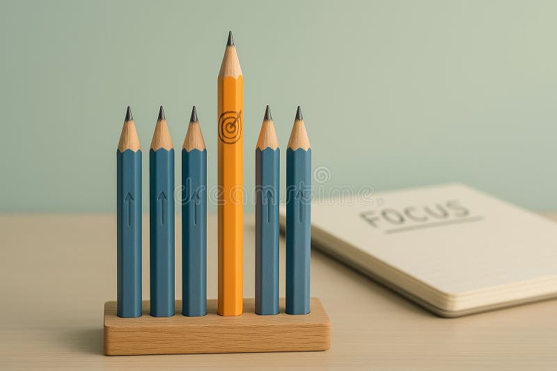 Six Pencils Standing Vertically with One Orange Pencil Featuring Target ...