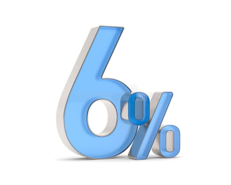 Six Percent on White Background. Isolated 3D Illustration Stock ...