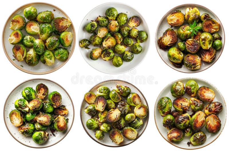 Six Plates of Roasted Brussels Sprouts Stock Image - Illustration of ...