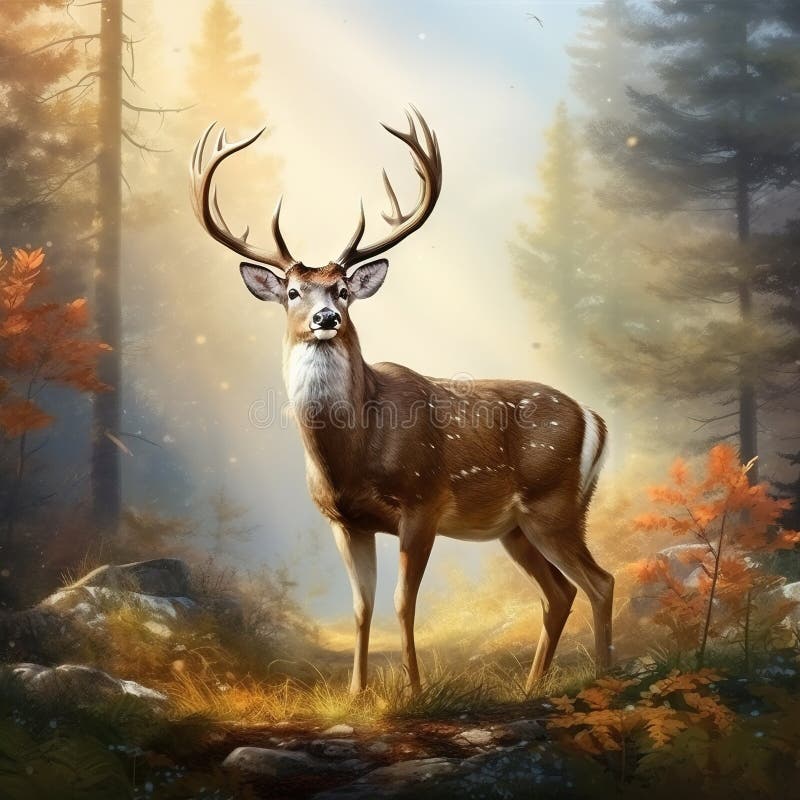 Six Point White-tailed Deer Stock Illustration - Illustration of fast ...